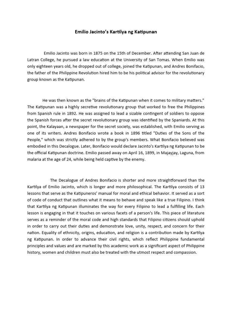 Emilio Jacinto's Kartilya NG Katipunan | PDF