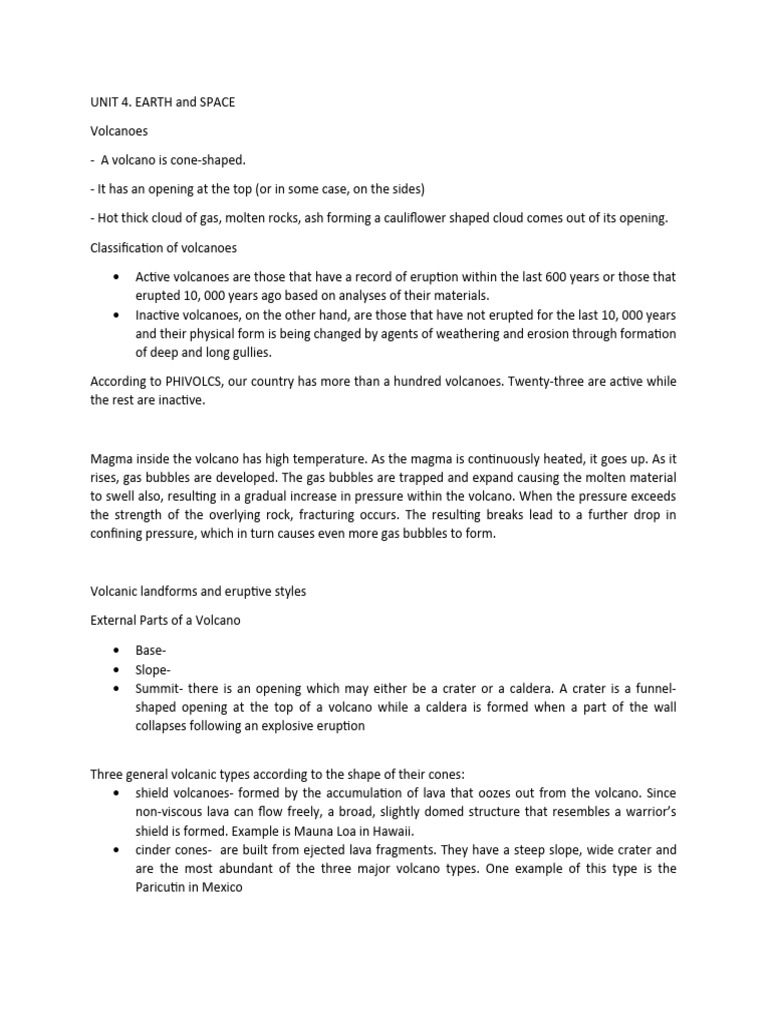 UNIT 4 Grade 9 MWSP | PDF | Types Of Volcanic Eruptions | Volcano