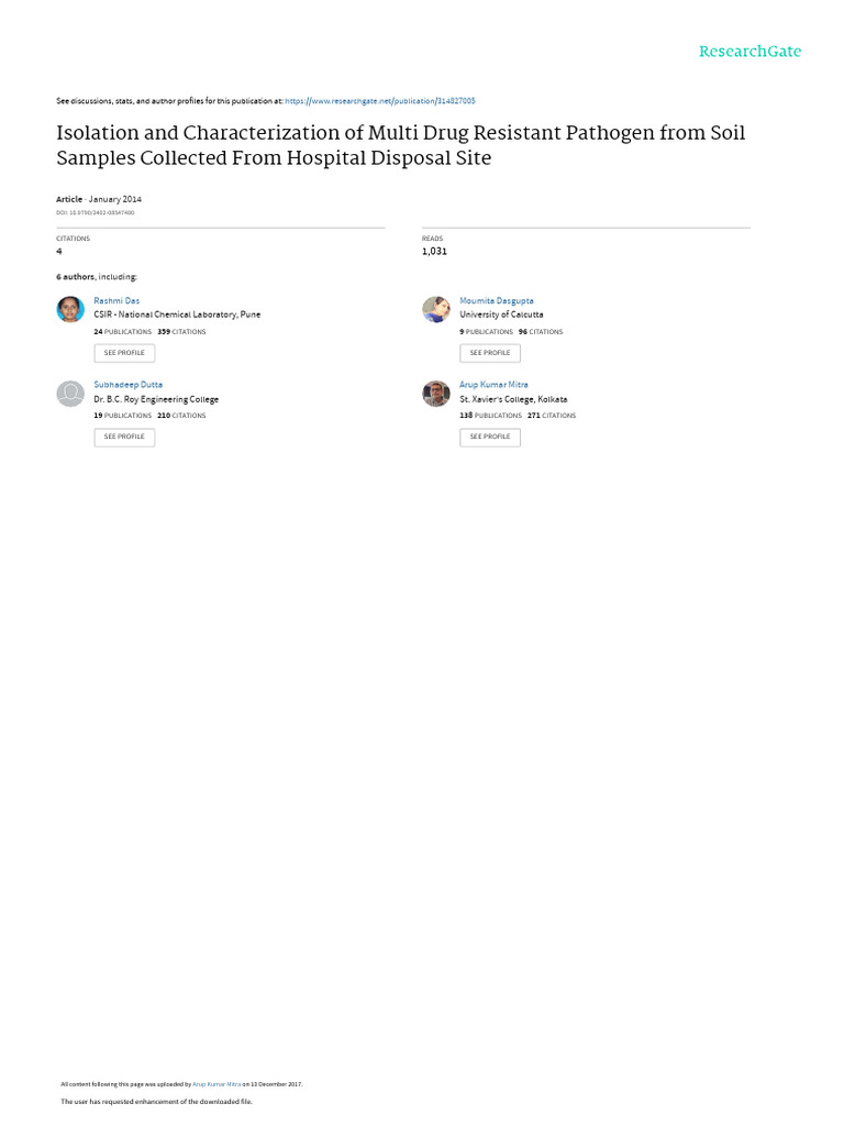 Isolation and Characterization of Multi Drug Resis | PDF