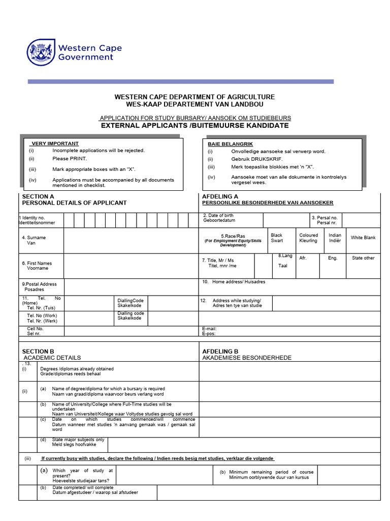 External Bursary Application Form 2024 | PDF