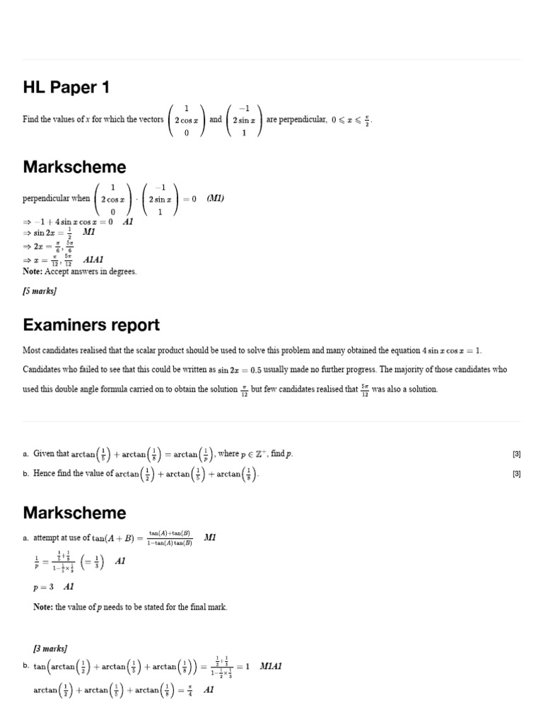 markscheme-HL-paper1 TRIG | Download Free PDF | Trigonometric Functions | Complex Number