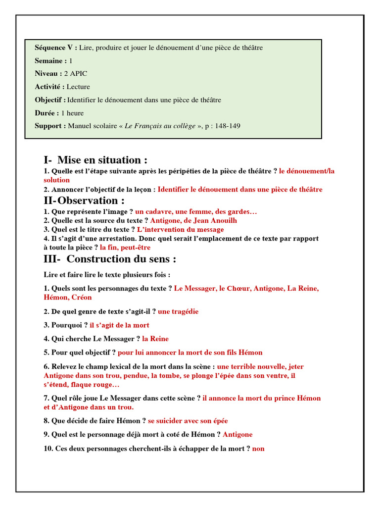 Identifier le dénouement d'Antigone | PDF