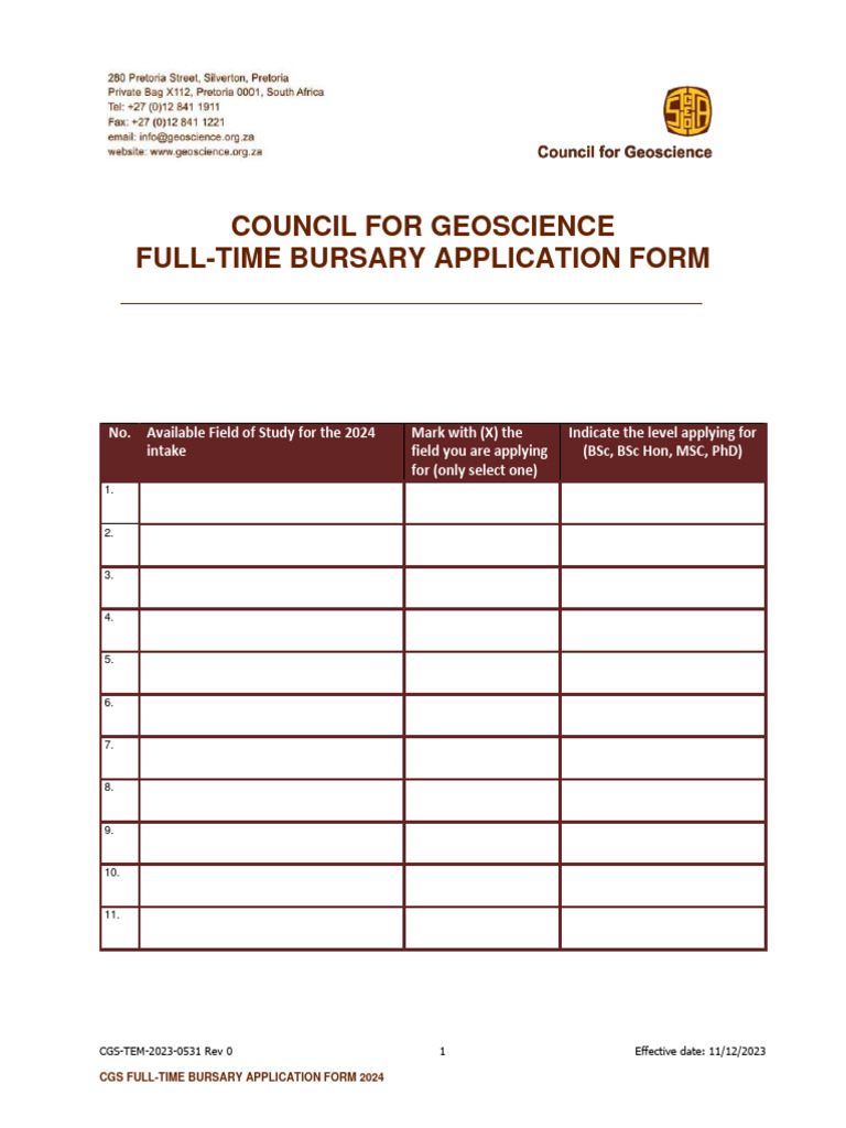 CGS Bursary Application Form 2024 | PDF