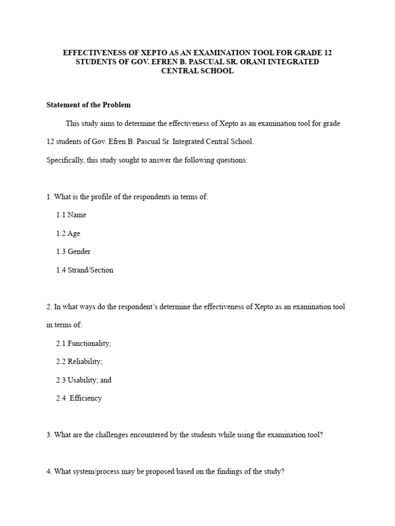Effectiveness of Xepto As An Examination Tool For Students | PDF ...