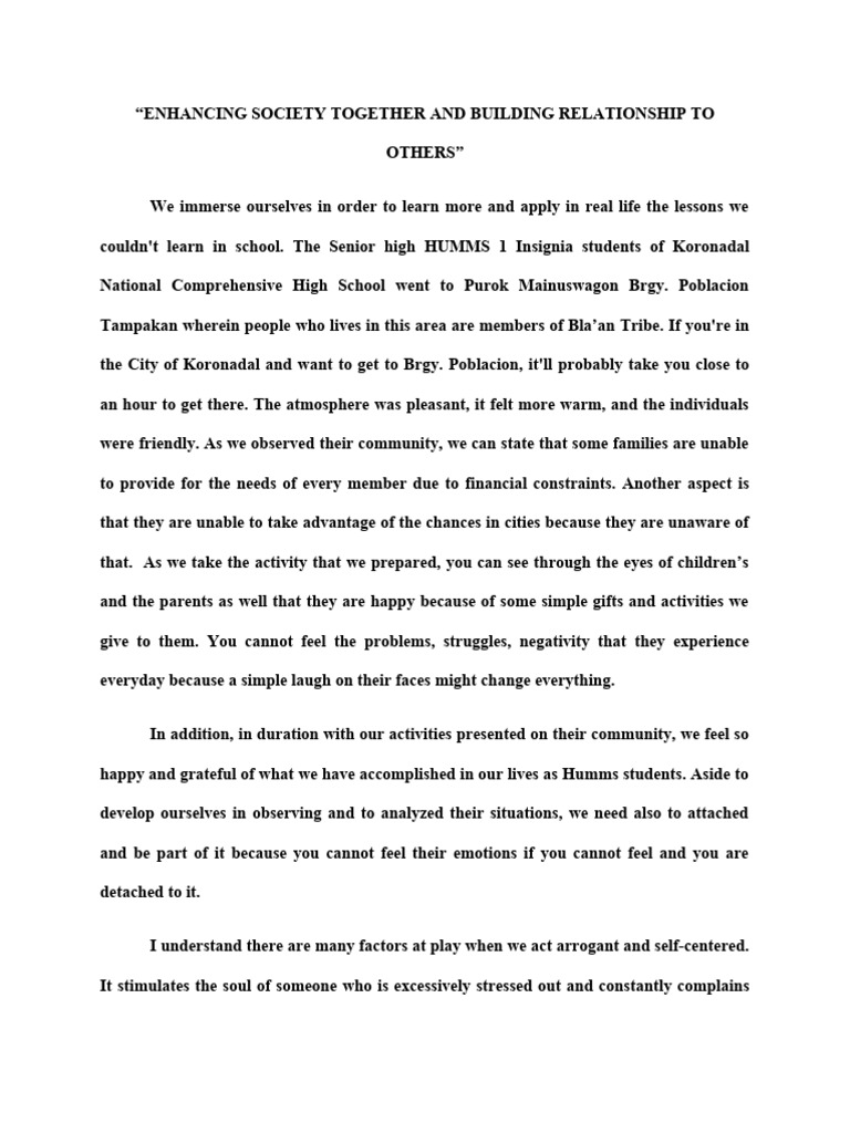 Enhancing Society Together and Building Relationship to Others | PDF