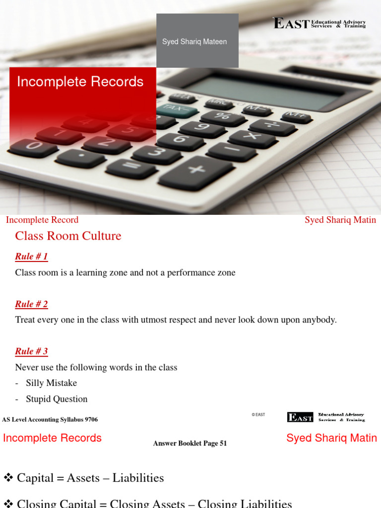 Introduction 1 Incomplete Records - Q 1 2 3 New Template | PDF | Debits ...