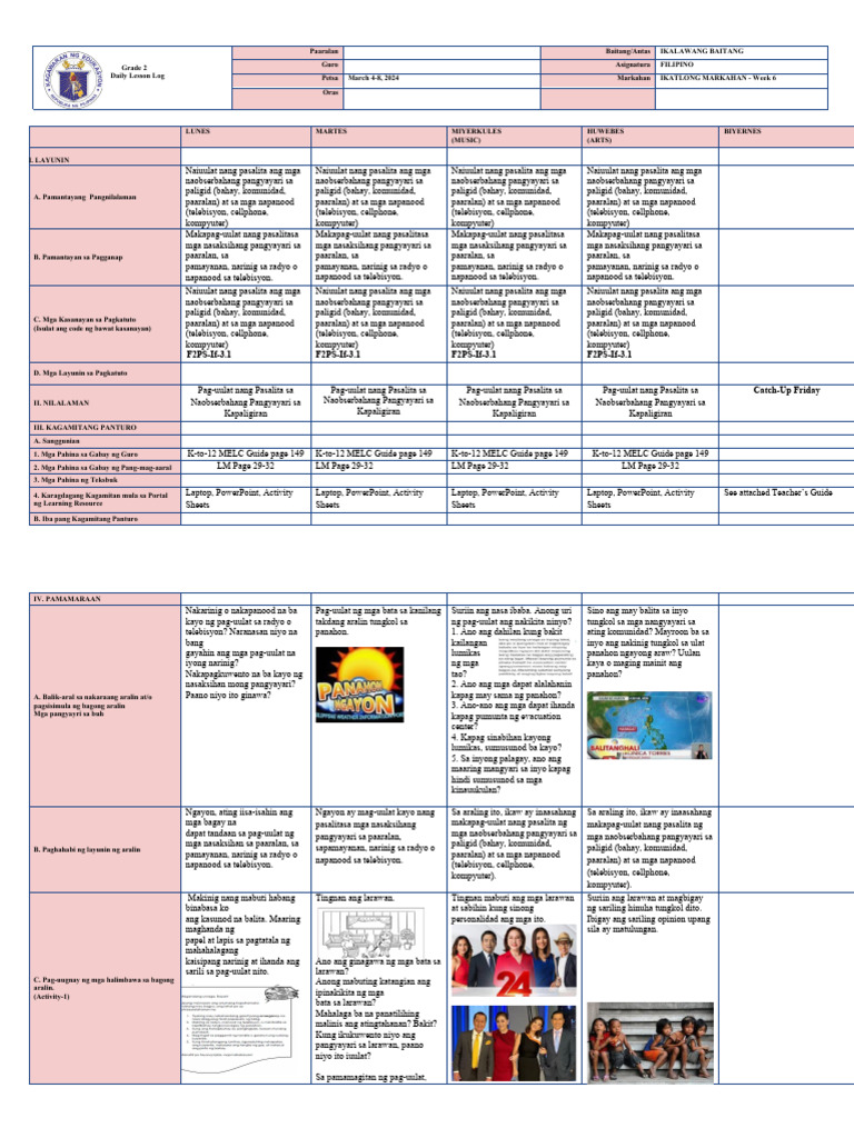 Q3 Week6 DLL Filipino 2 | PDF