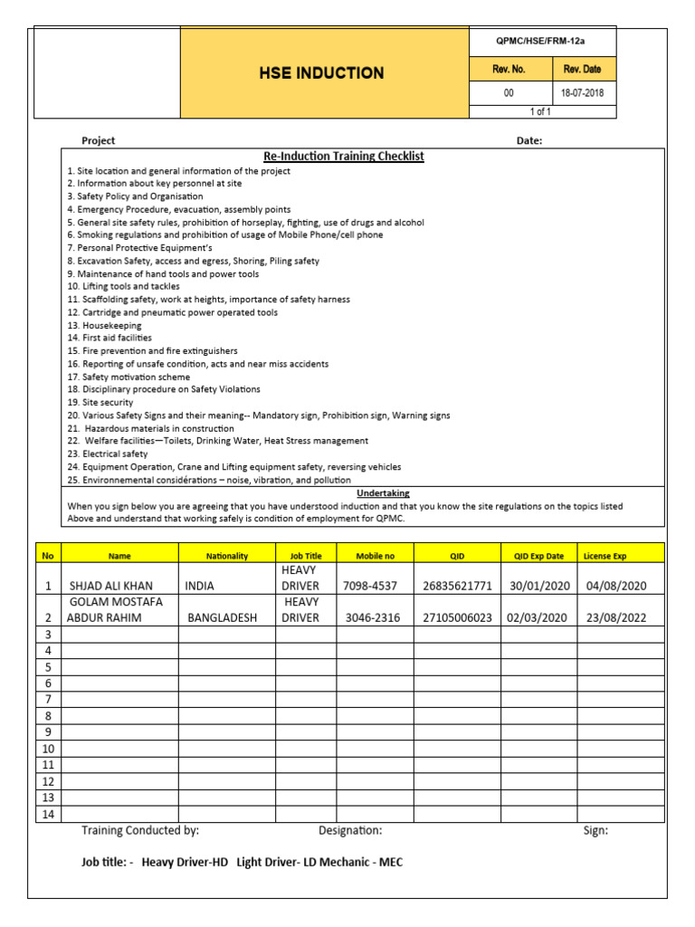 HSE INDUCTION-a | PDF