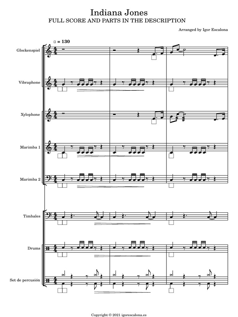 Indiana Jones Main Theme PERCUSSION ENSEMBLE | PDF | Musical ...
