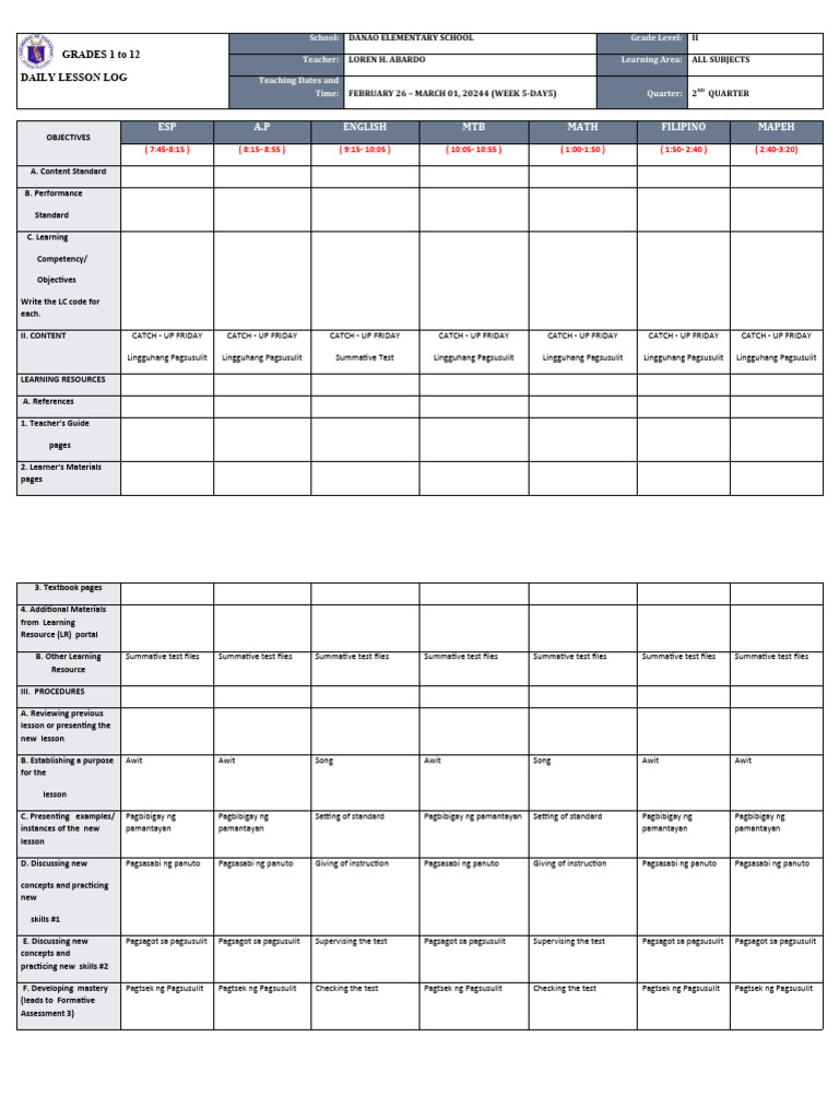 DLL - All Subjects 2 - Q2 - W5 - D5 | PDF | Cognitive Science | Pedagogy