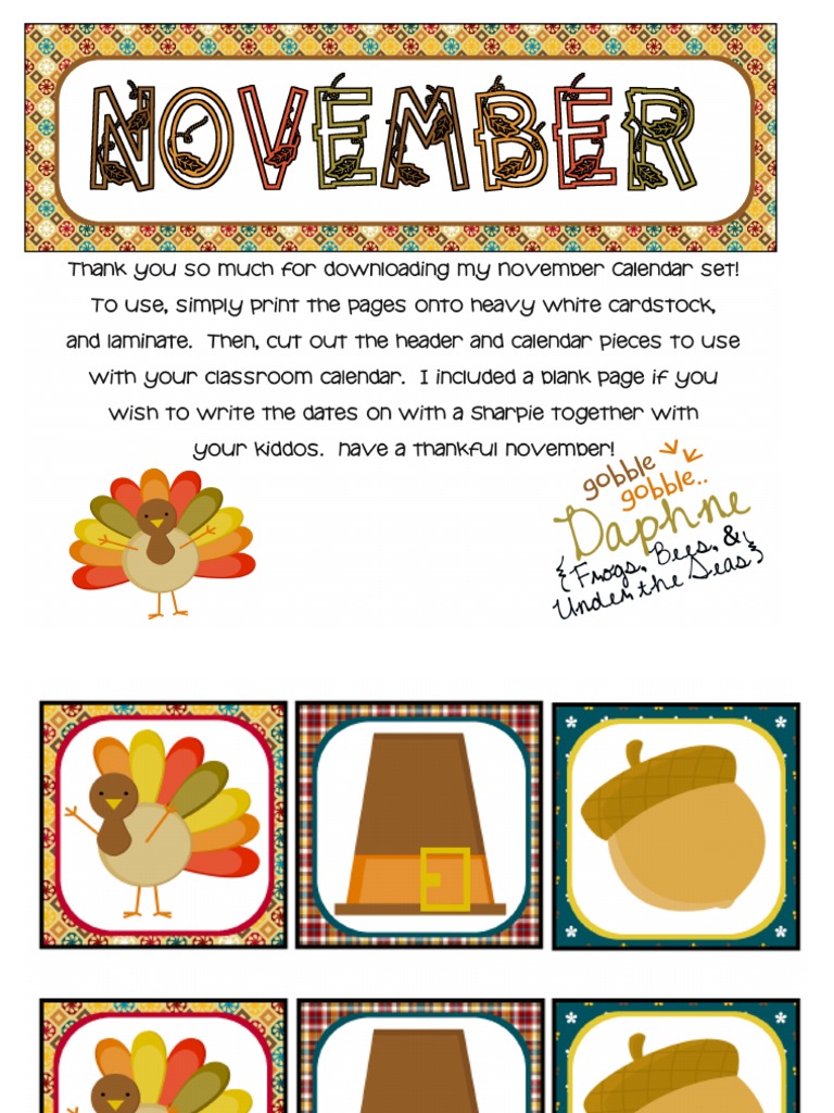 November Classroom Calendar Template | PDF