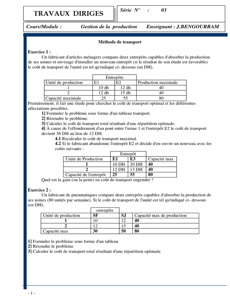 Coût de transport optimal en gestion de production | PDF | Méthodes et ...