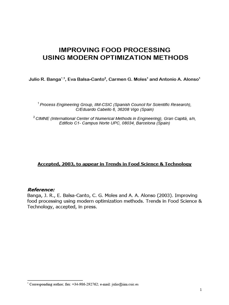 Improving Food Processing Using Modern Optimization Methods | PDF