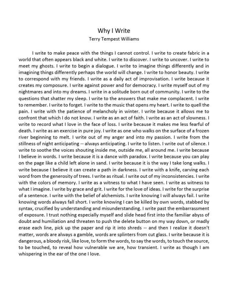 Why I Write by Terry Tempest Williams | PDF