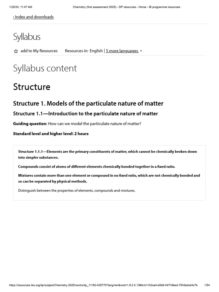 IBDP Chemistry Syllabus (First Assessment 2025) | PDF