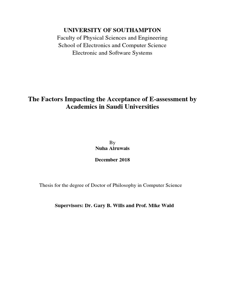 Alruwais 2018 DISSERTATION Acceptance of E-Assessment | PDF | Educational Assessment | Validity ...