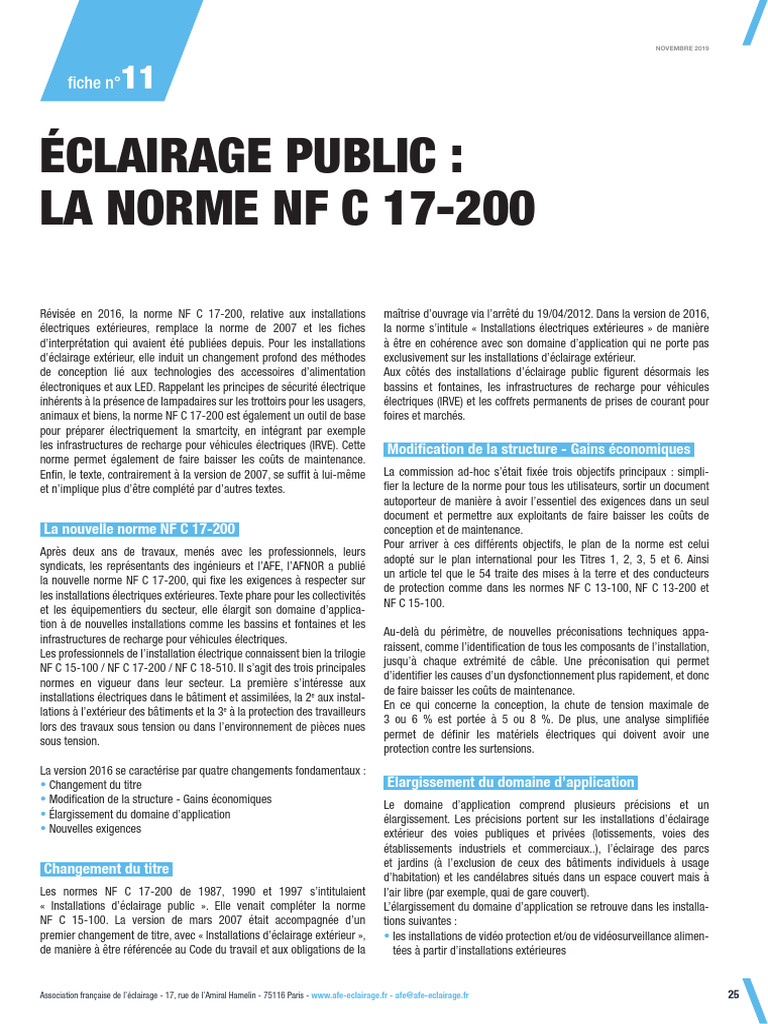11-27-19-10-46-FICHE 11 ÉCLAIRAGE PUBLIC LA NORME NF C 17-200 | PDF