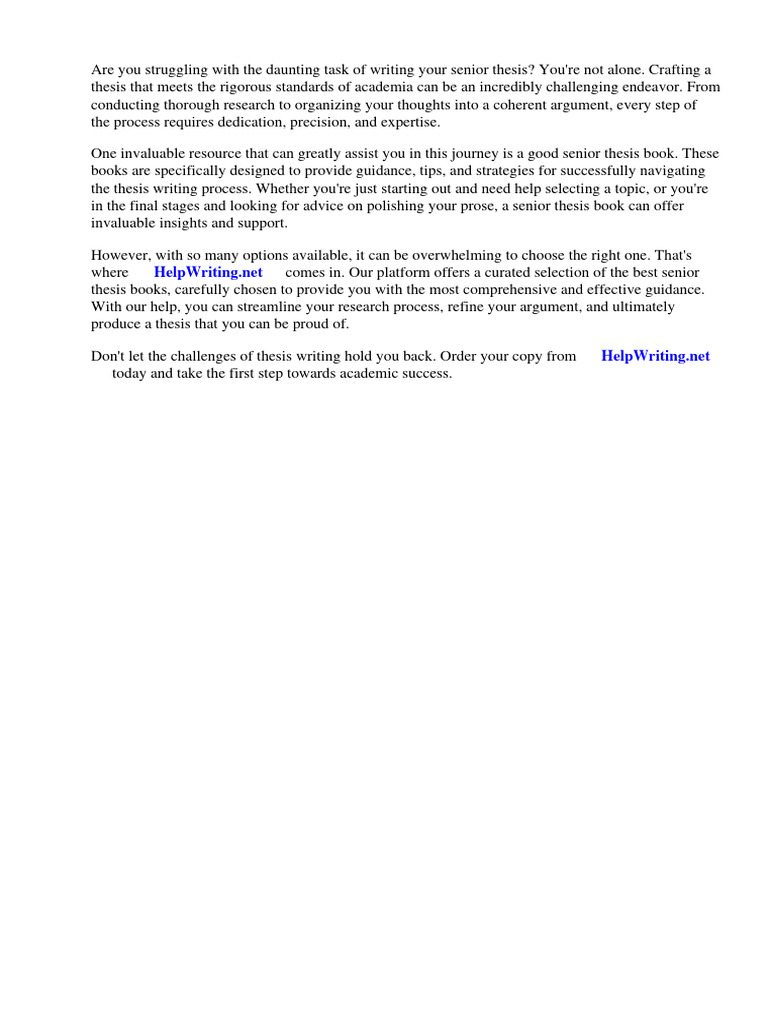 Good Senior Thesis Books | PDF