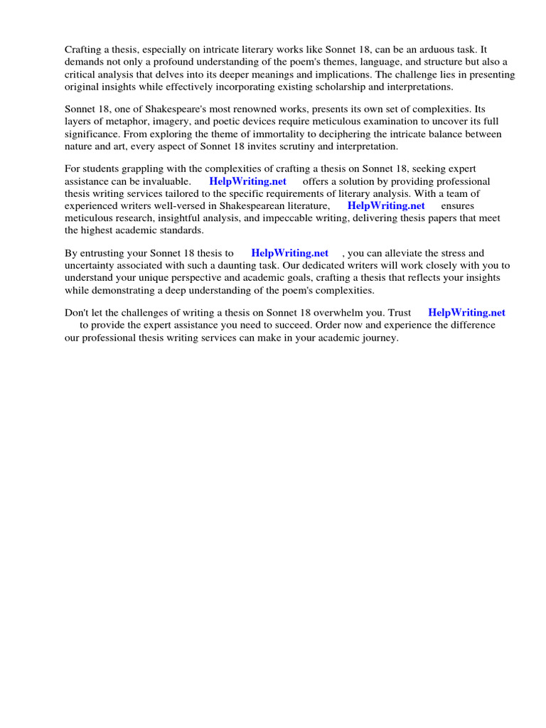 Sonnet 18 Thesis | PDF