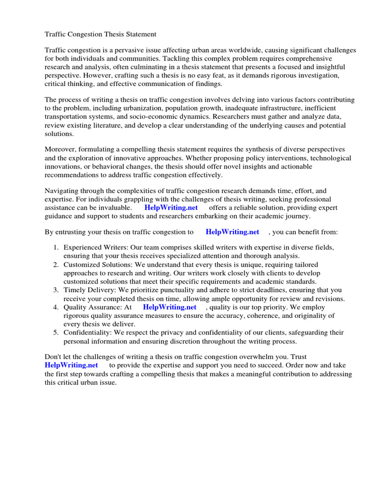 Traffic Congestion Thesis Statement | PDF | Technology & Engineering