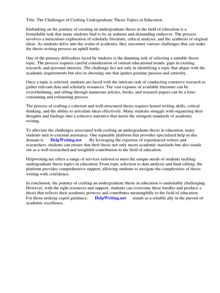 Undergraduate Thesis Topics in Education | PDF | Thesis