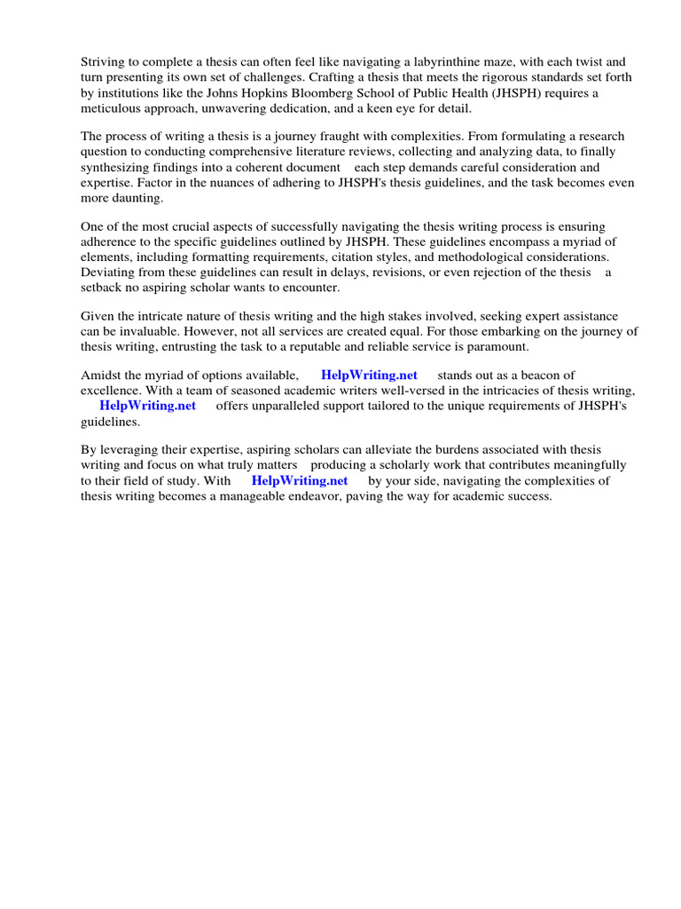 JHSPH Thesis Guidelines | PDF | Thesis | Essays JHSPH Thesis Guidelines | PDF | Thesis | Essays