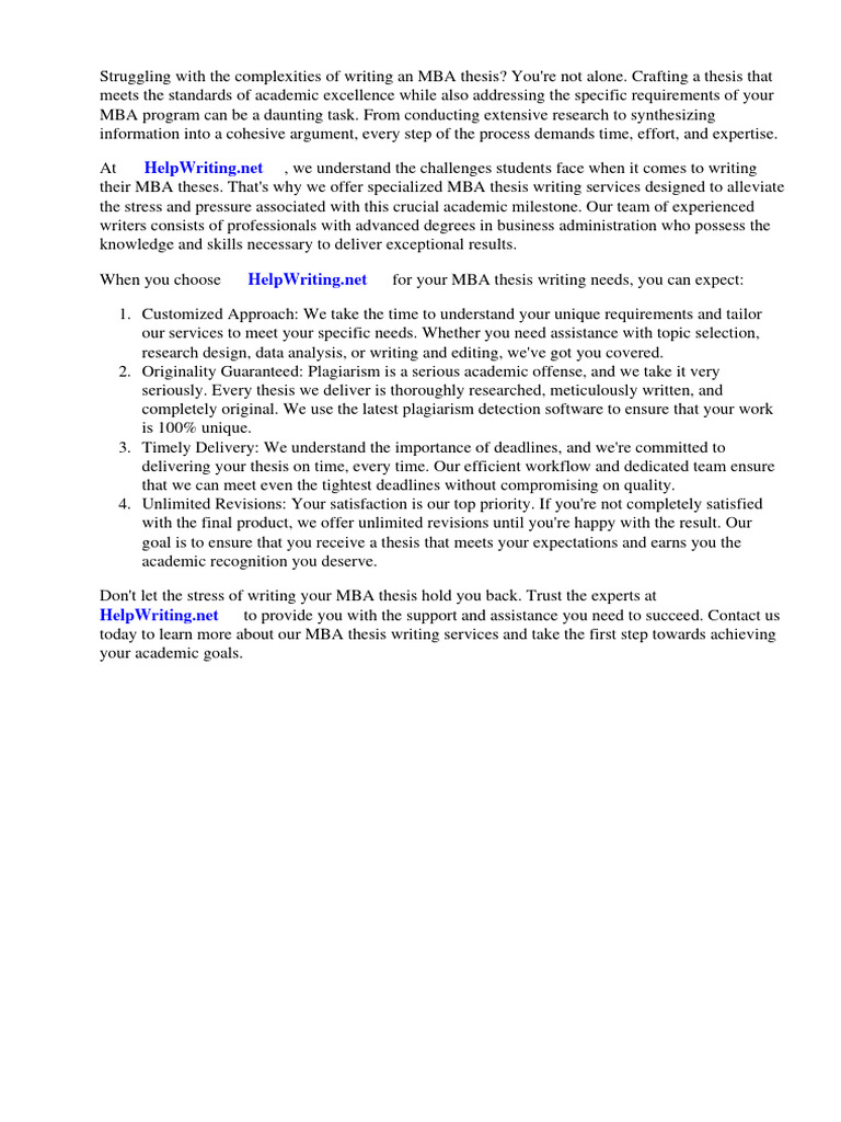 MBA Thesis Writing Services Explained | PDF | Thesis | Master Of ...