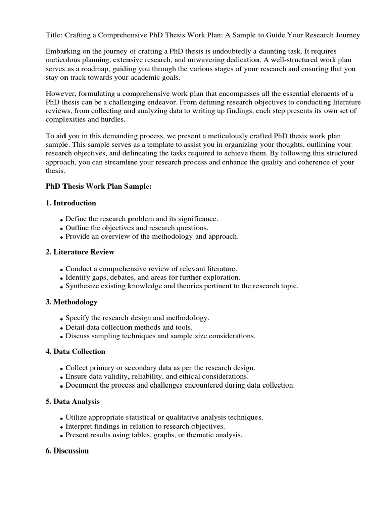 PHD Thesis Work Plan Sample | PDF