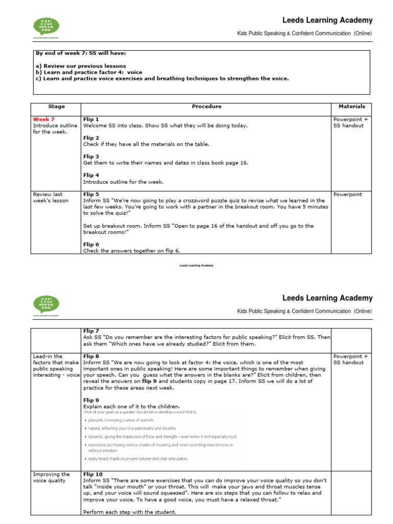 Lesson Plan - Kids Public Speaking 0 Confident Communication Week 7 ...
