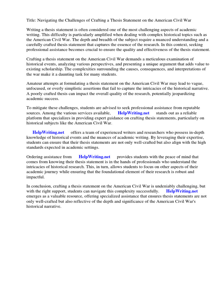 Thesis Statement American Civil War | PDF