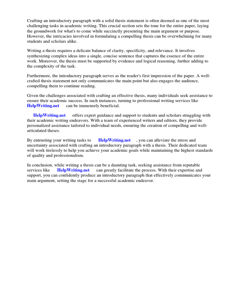 How To Write An Intro Paragraph With A Thesis | PDF | Essays | Thesis