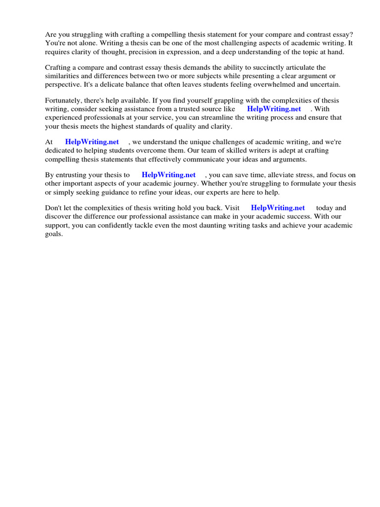 Compare and Contrast Essay Thesis Template | Download Free PDF | Essays ...