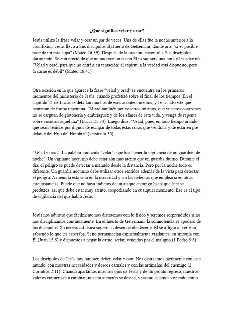 Que Significa Velar y Orar | PDF | Oración | Jesús