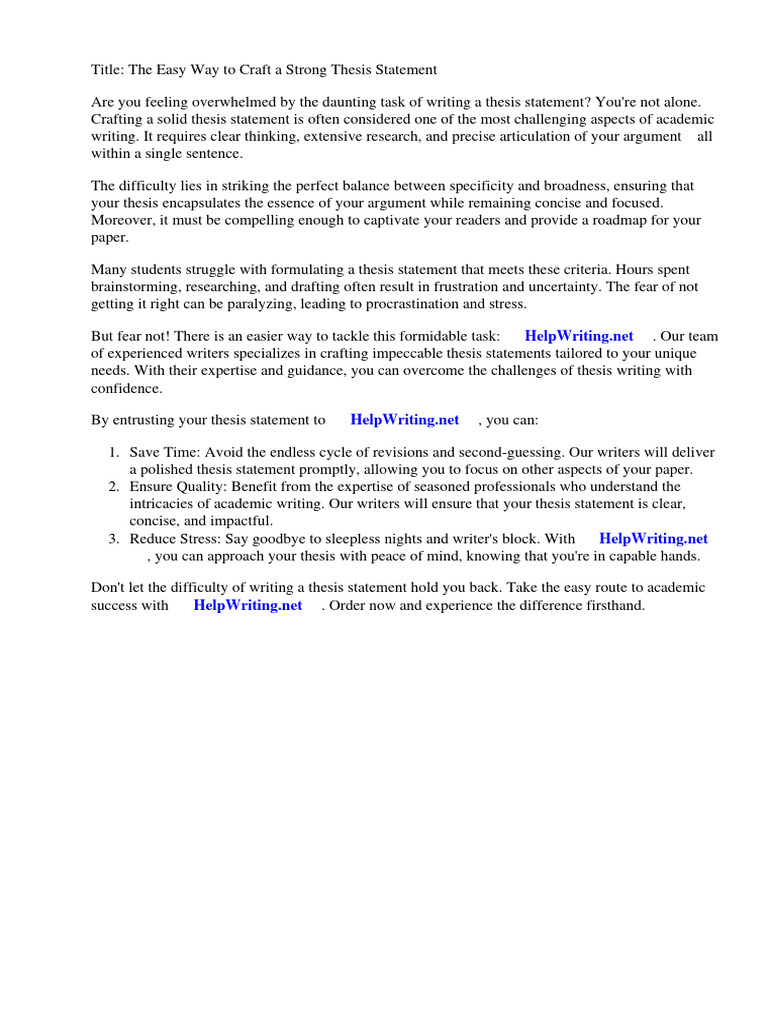 Easy Way To Write A Good Thesis Statement | PDF | Essays | Thesis