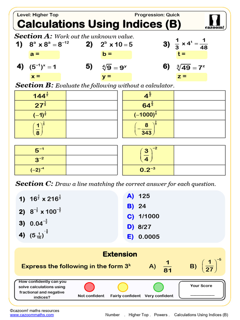 Calculations with Indices Practice | PDF | Mathematics