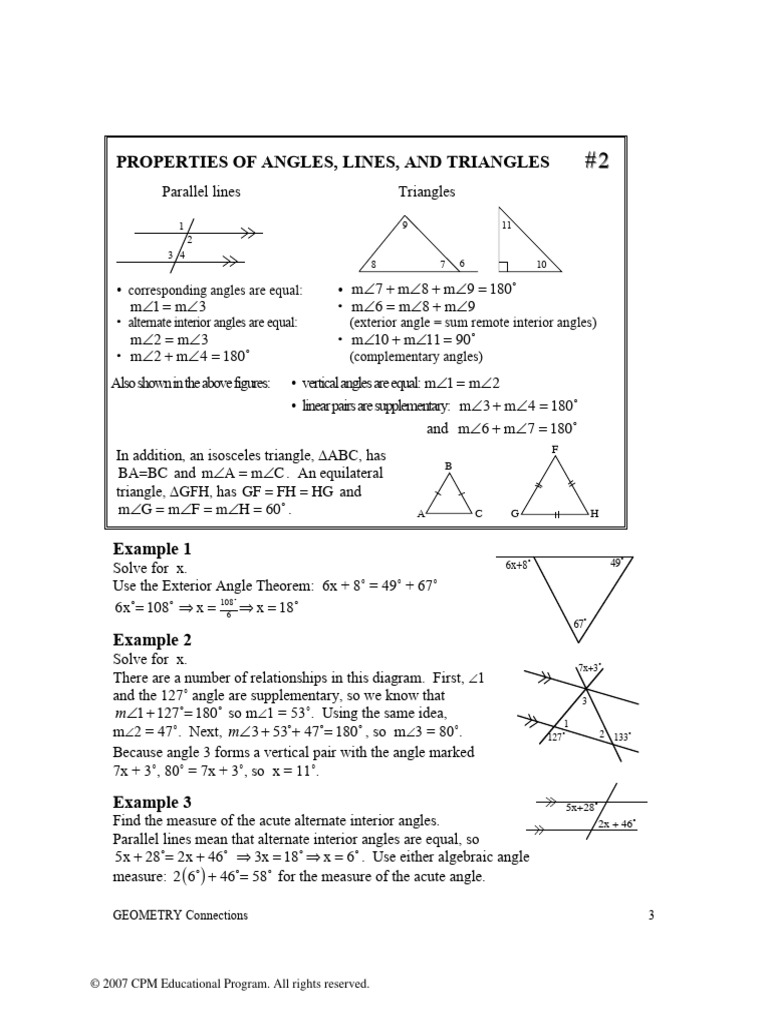 GC Properties of Angles Lines and Triangles Extra Practice | PDF