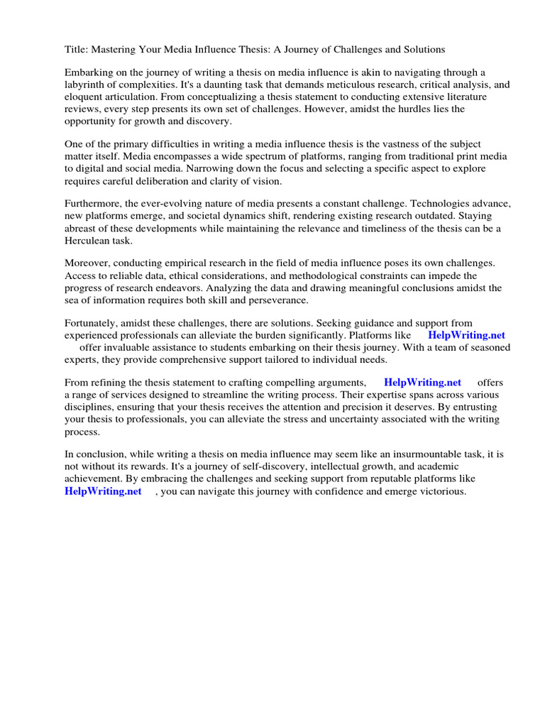Media Influence Thesis Challenges | PDF | Social Media | Popular ...