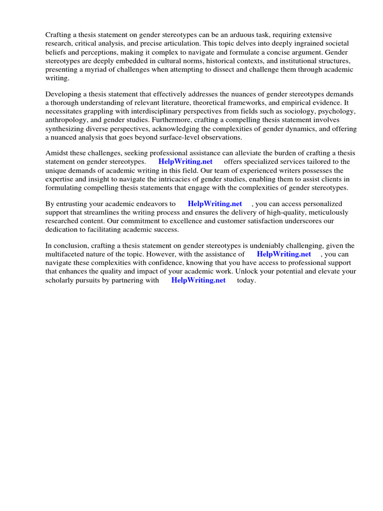 Thesis Statement On Gender Stereotypes | PDF | Gender | Gender Studies