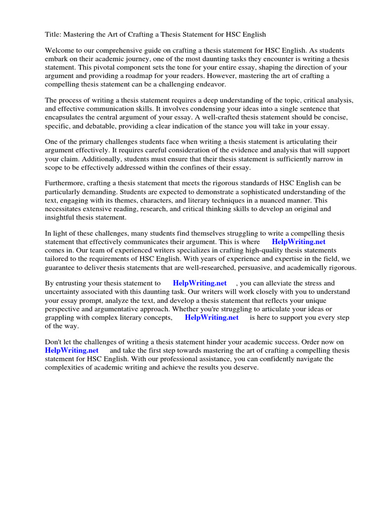 How To Write A Thesis Statement HSC English | PDF | Essays | Thesis