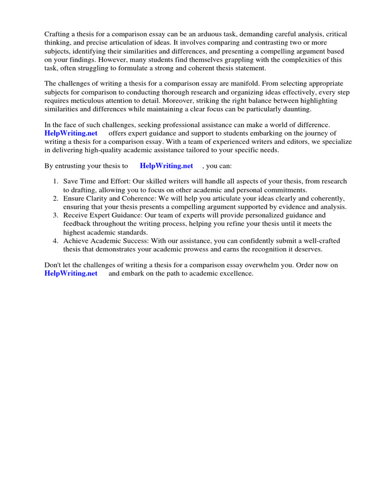 Thesis For Comparison Essay Example | PDF