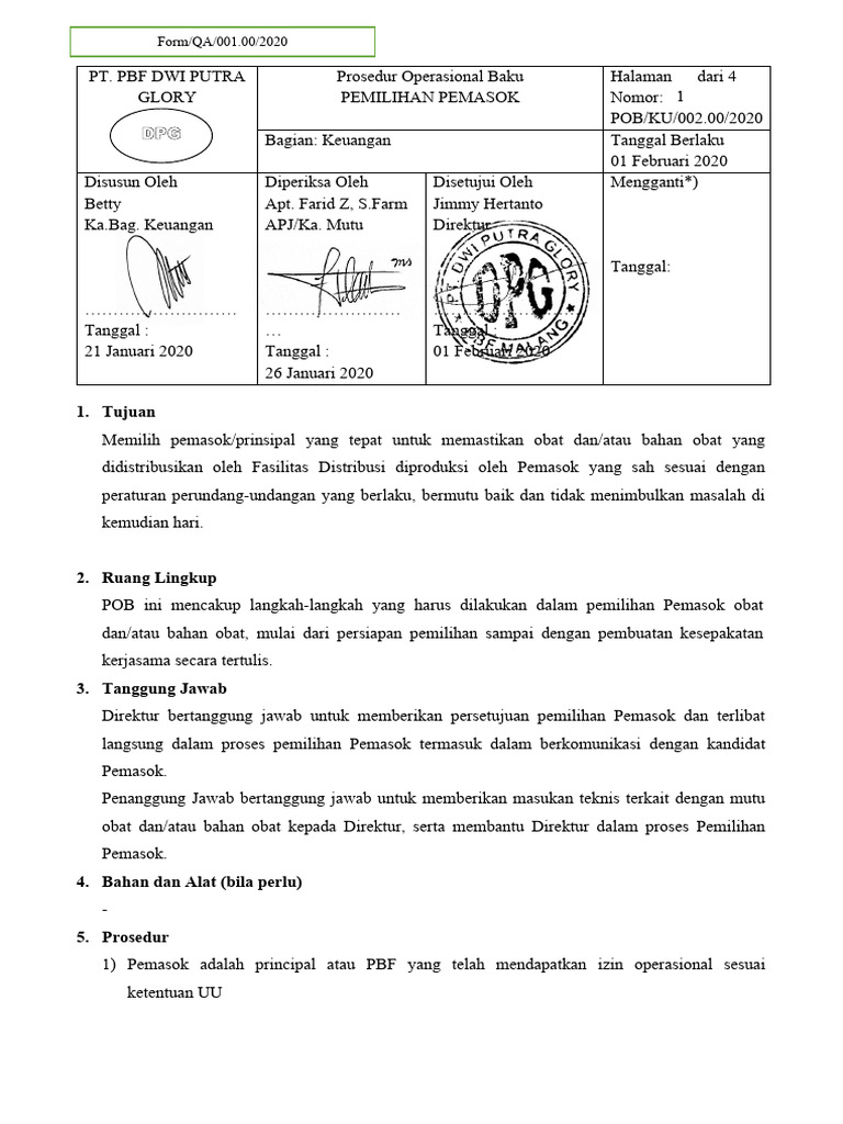 Prosedur Pemilihan Pemasok Obat | PDF | Pengelolaan Keuangan & Uang