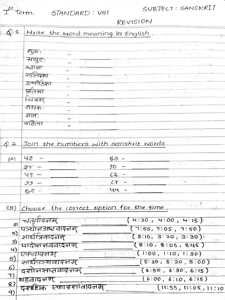 Standard 8 Sanskrit Revision | PDF