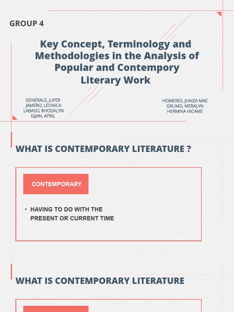 Key Concepts, Terminology, Methodologies in The Analysis of Popular and Contemporary Literary ...