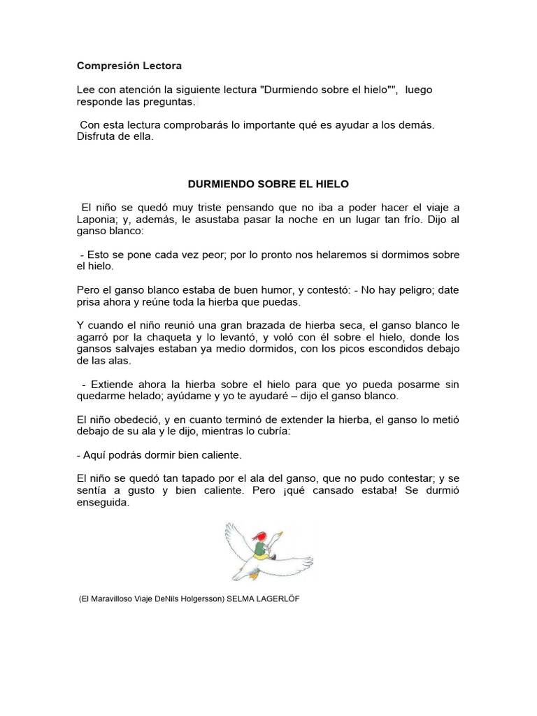 Comprensión Lectora Durmiendo Sobre Hielo 22-01-2024 | PDF