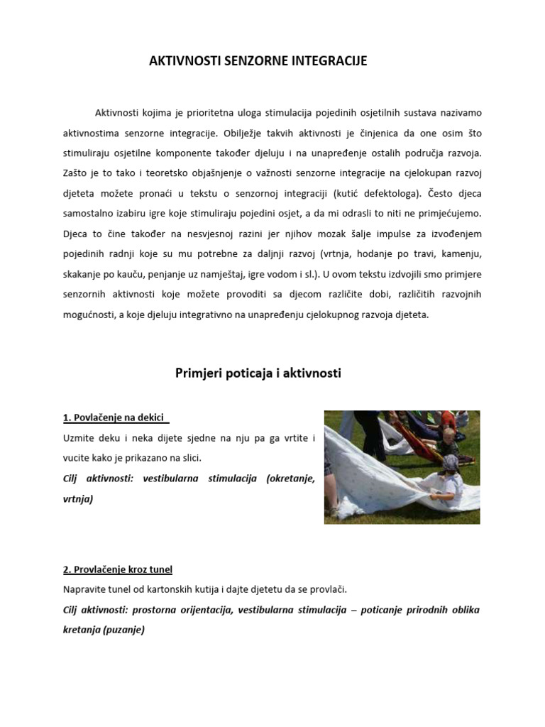 Aktivnosti Senzorne Integracije | PDF