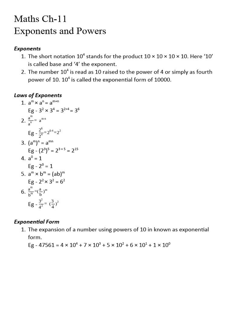 Exponents and Powers Guide | PDF
