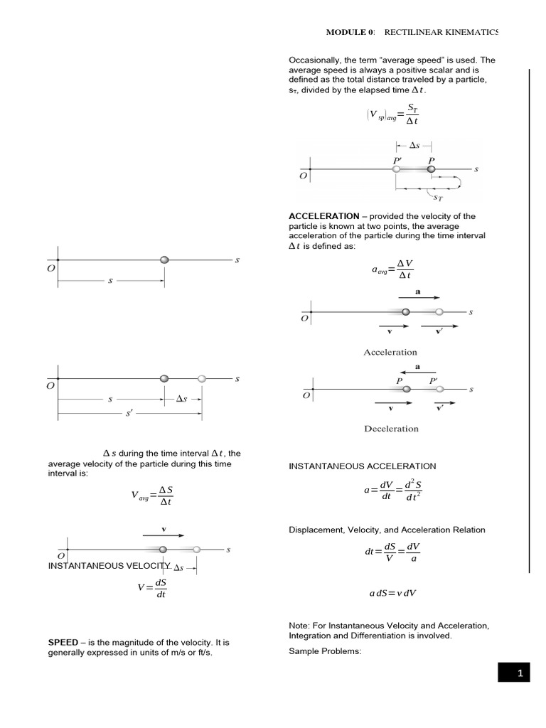 Module 01 Rectilinear Kinematics | PDF | Acceleration | Velocity