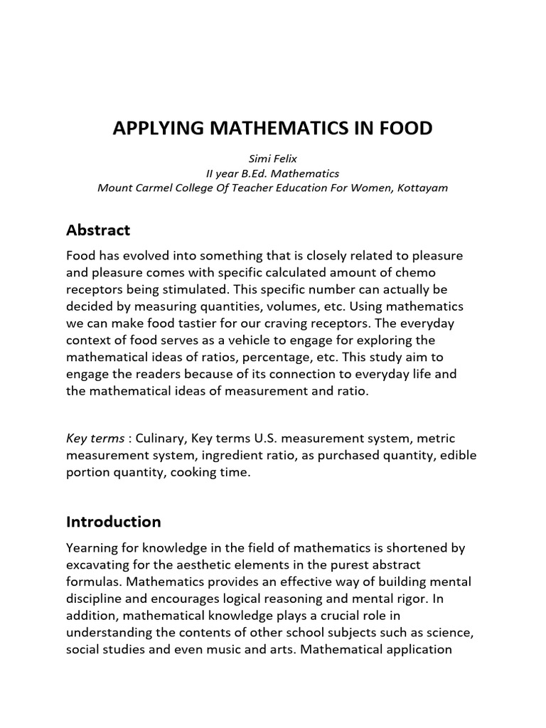 Math Applications in Culinary Arts | PDF | Volume | Measurement