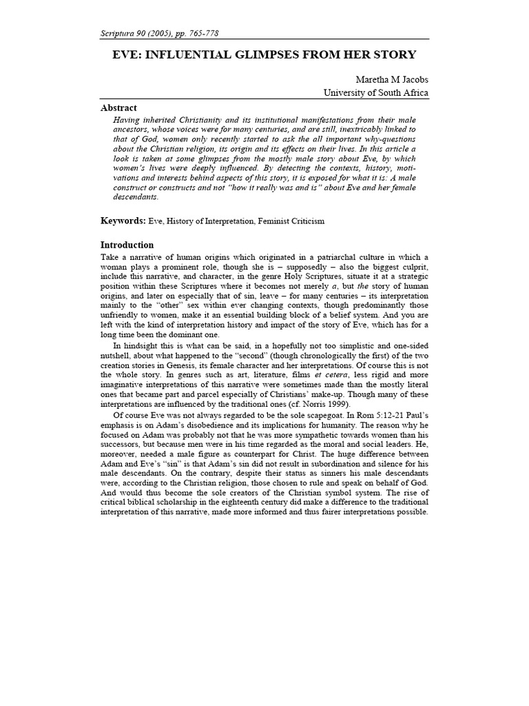 Jacobs 2005 Eve Influential Glimpses From Her Story | PDF | Philosophy | Religion & Spirituality