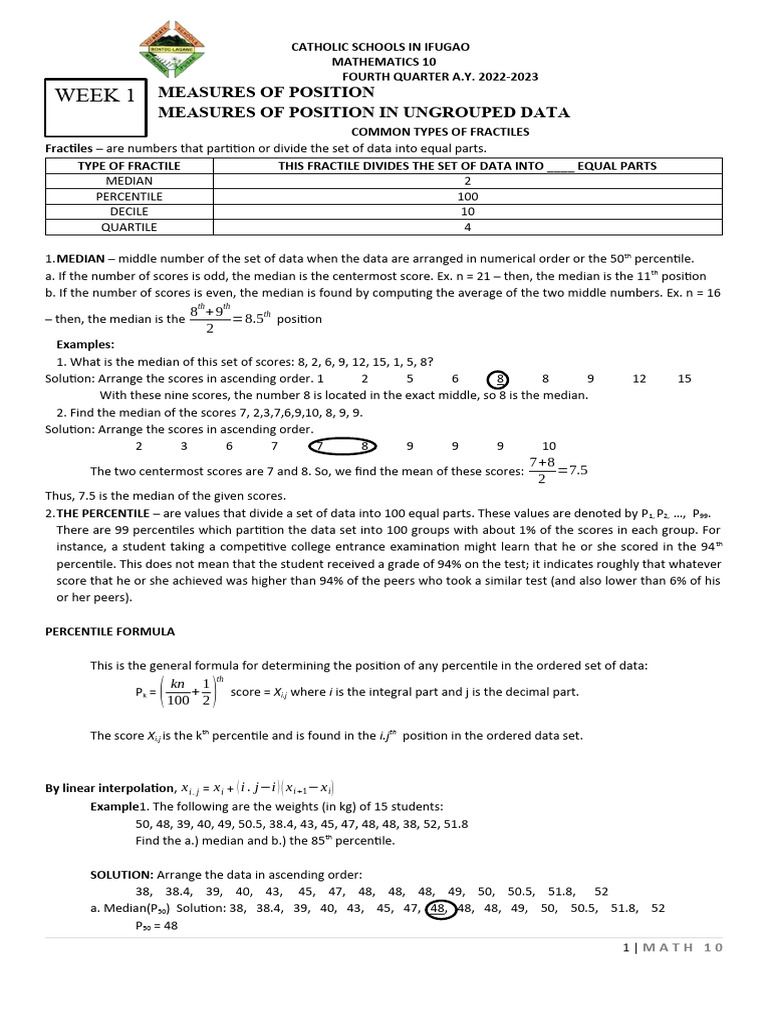 MATH 10 4th Quarter LP | PDF | Sampling (Statistics) | Percentile